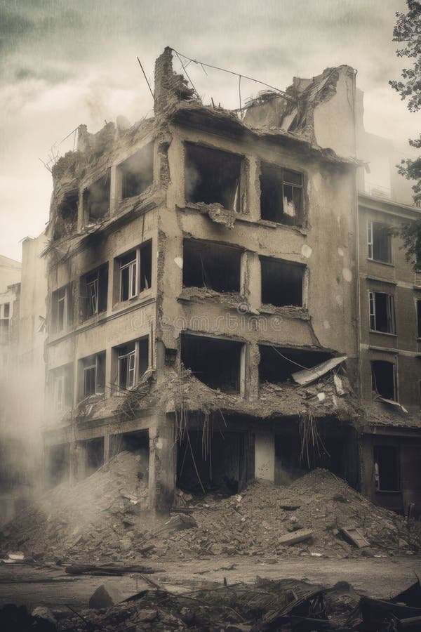 A Building is Torn Down and Lying on the Ground. Demolished Building at ...