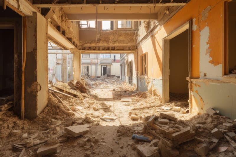 A Building is Torn Down and Lying on the Ground. Demolished Building at ...