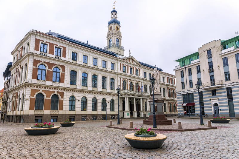 The Building of the Town Hall on the Main Square in Riga Stock Photo ...