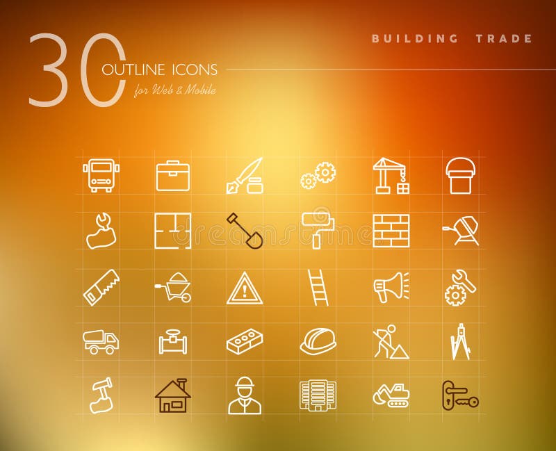 Building Trade Outline Icons Set Stock Vector - Illustration of ...