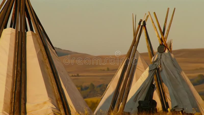 Building Traditional Teepee in the Great Plains at Sunset Stock Footage ...