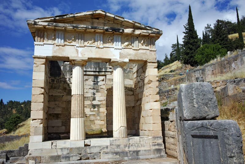 Building of Treasury of Athens in Ancient Greek Archaeological Site of ...