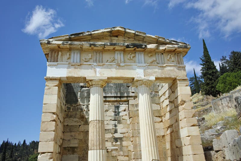 Building of Treasury of Athens in Ancient Greek Archaeological Site of ...