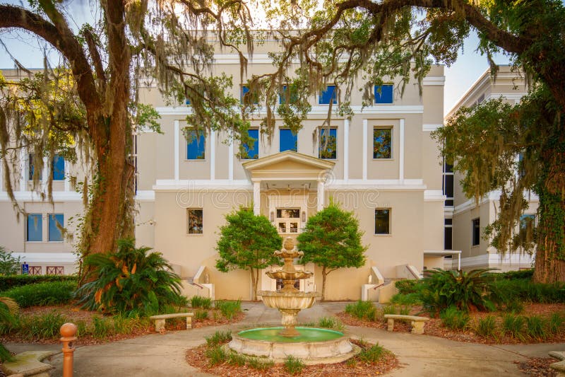 Building with Tree and Garden Fountain Scene. Long Exposure Stock Photo ...