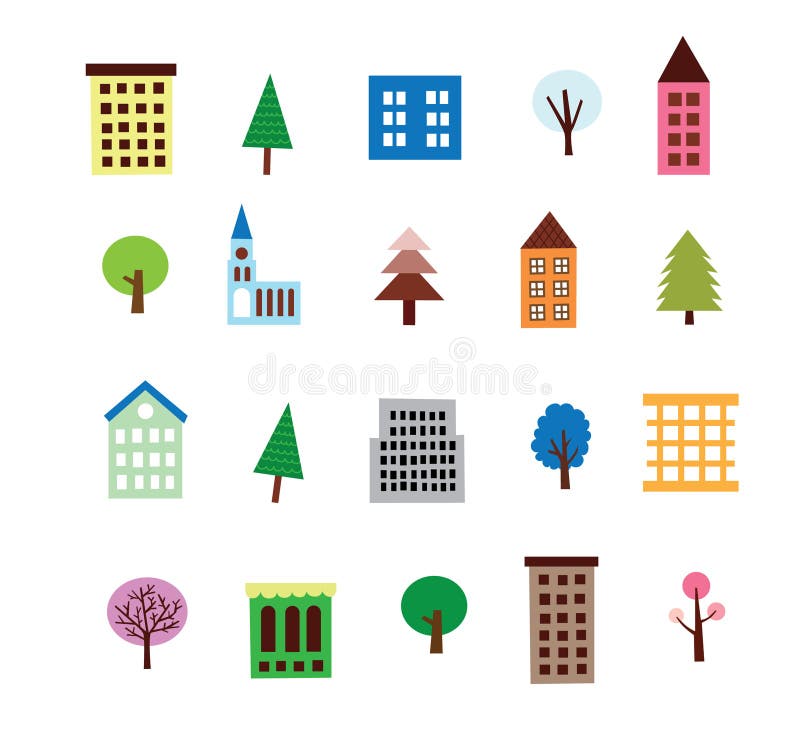 Building and Tree Set stock vector. Illustration of neighborhood - 11278690