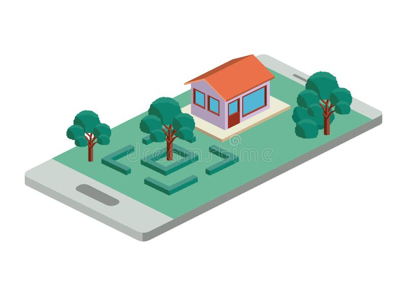 Building and Trees Isometric Scene on Smartphone Stock Vector ...