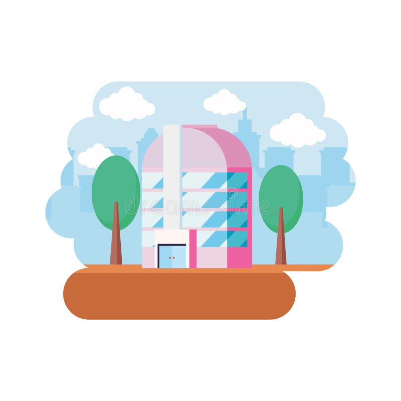 Building with Trees in the Landscape Stock Vector - Illustration of ...