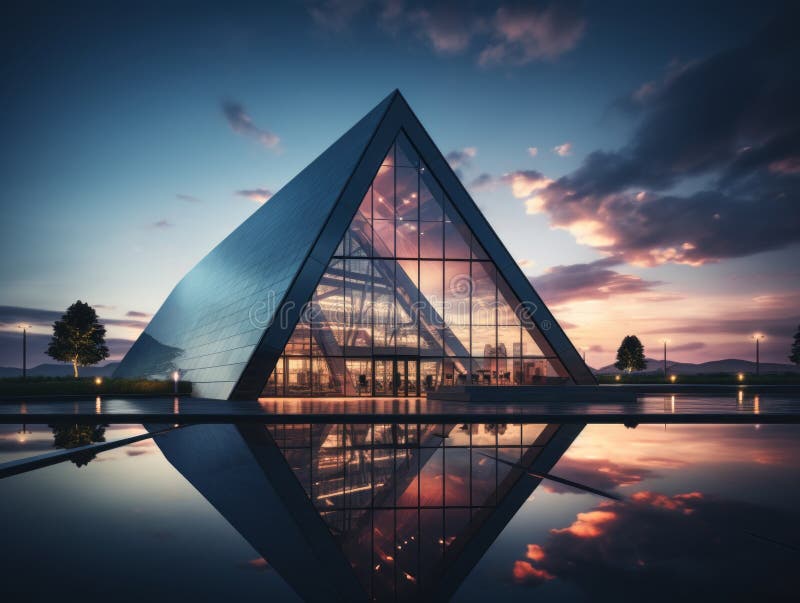 A Building with a Triangular Shape at Sunset Stock Illustration ...