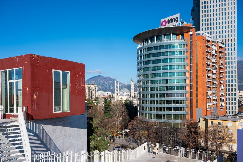 Building of Tring at the Panoramic Platform of the Pyramid of Tirana ...