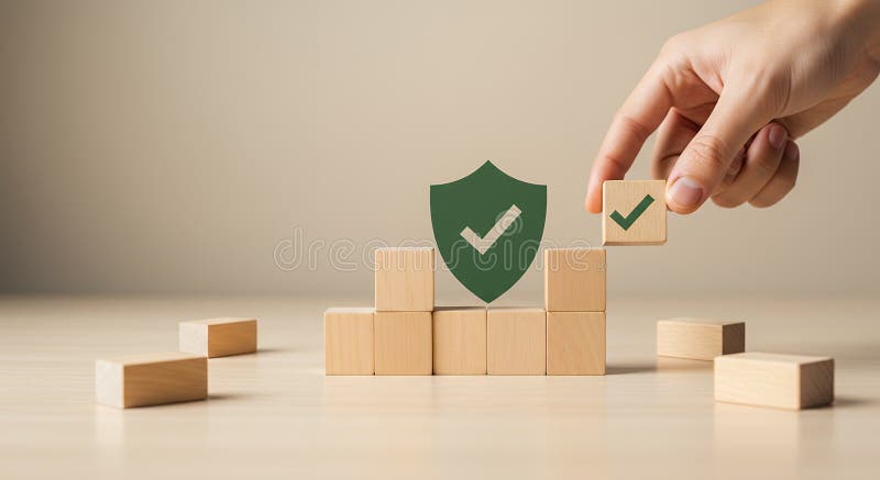 Building Trust Hand Stacking Blocks with Checkmarks Security, Assurance ...