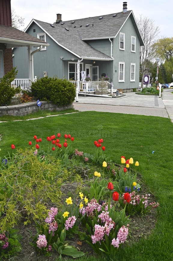 Building with Tulips in the Front Yard Stock Image - Image of city ...