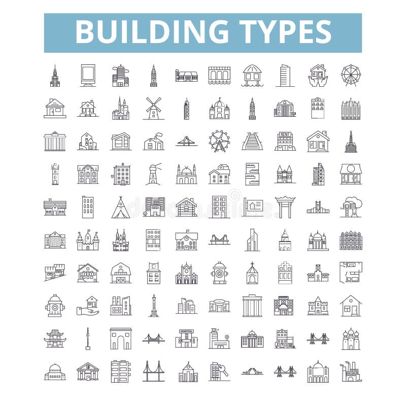 Building Types Icons, Line Symbols, Web Signs, Vector Set, Isolated ...