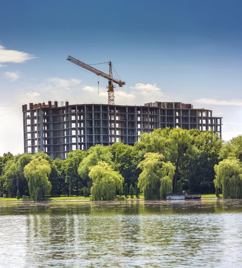 Building Under Construction on the Bank of Big Lake Stock Photo - Image ...