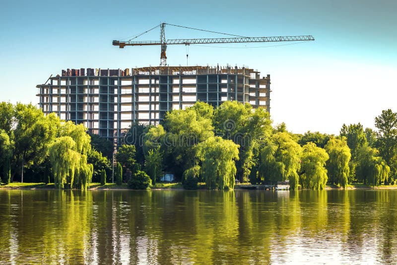 Building Under Construction on the Bank of Big Lake Stock Photo - Image ...