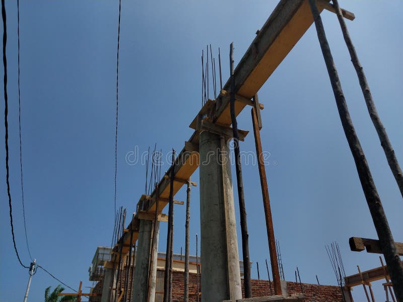 Building Under Construction. a Building Column Whose Formwork Has Just ...