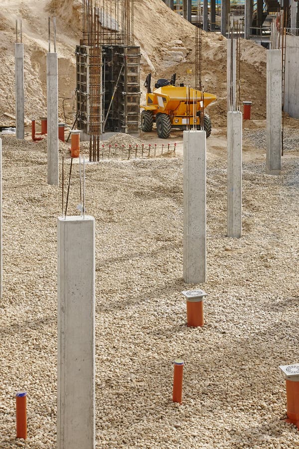 Building Under Construction. Concrete Columns Platform Stock Image ...