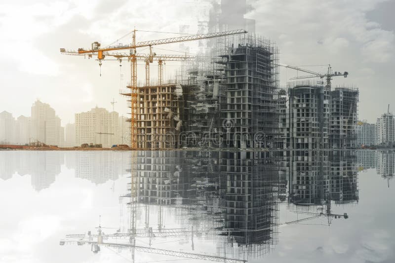 A Building Under Construction with a Crane in the Background ...