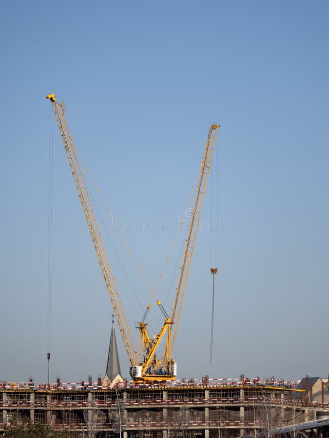 Building Under Construction, Crane and Beautiful Clouds No Birds Stock ...
