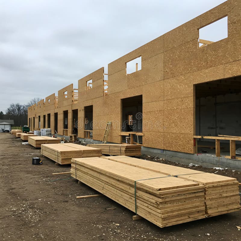 A Building Under Construction, Framed with Wood Panels and Stacks of ...