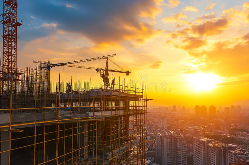 Building Under Construction, Industrial Development, Construction Site Engineering. Crane and ...