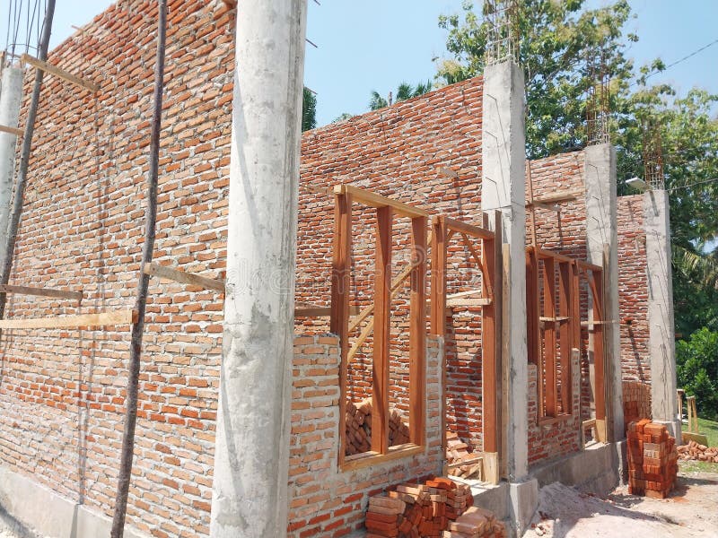 Building Under Construction. a Building Column Whose Formwork Has Just ...
