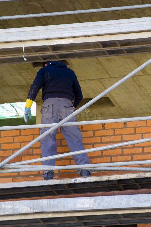 Building Under Construction, Men at Work Stock Image - Image of ...