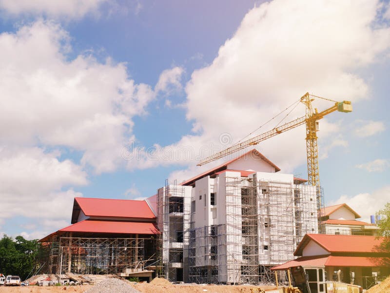 The Building Under Construction Overlooking the Sky and Clouds Stock ...