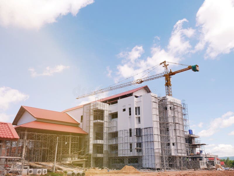 The Building Under Construction Overlooking the Sky and Clouds Stock ...