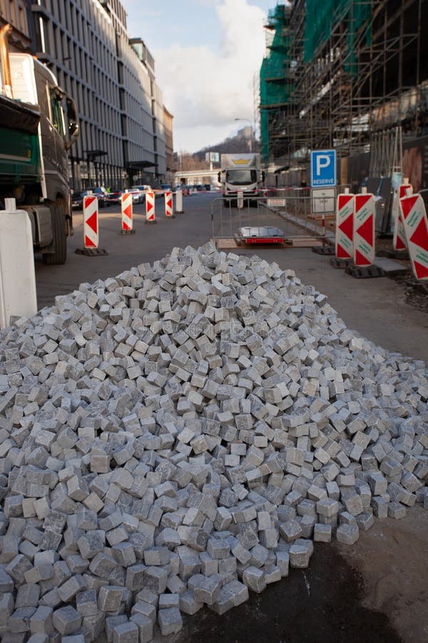 Street Constructions, Paving Stones are Piled Up in Front of an Area ...