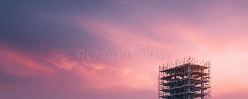 Building Under Construction Shrouded in Scaffolding Against a Dramatic ...