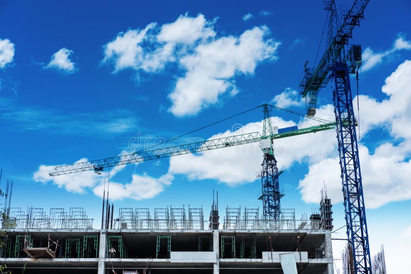 Building Under Construction Site with Blue Sky and White Clouds Stock ...