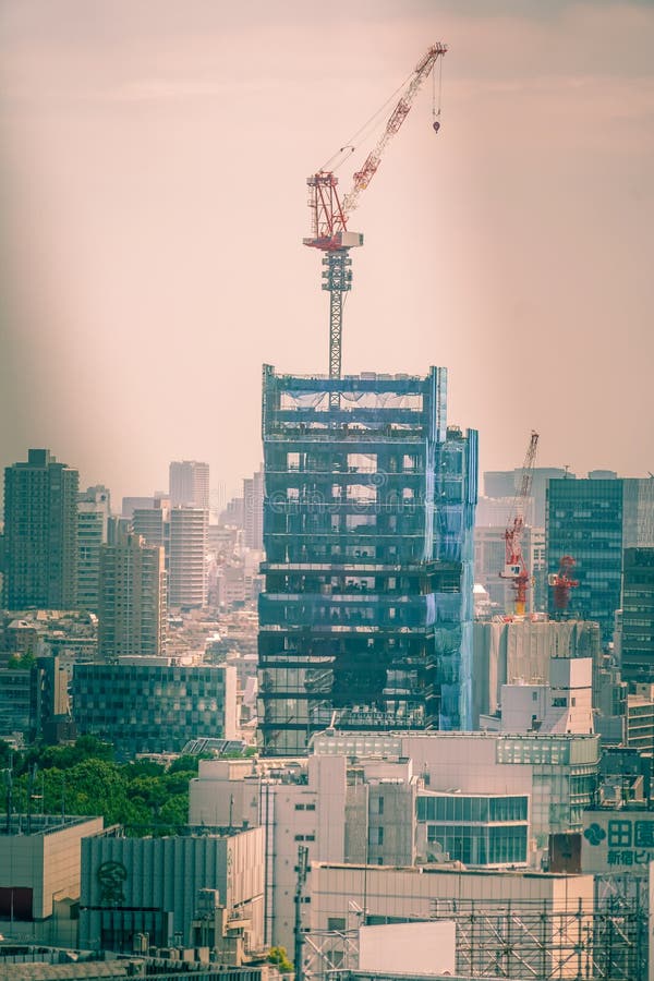 Building Under Construction at Sunset Editorial Image - Image of tokyo ...