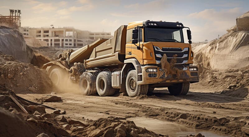 Building Under Construction, Truck on a Construction Stock Illustration ...