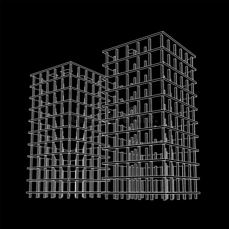 Building Under Construction. Wireframe Low Poly Mesh Stock Vector ...