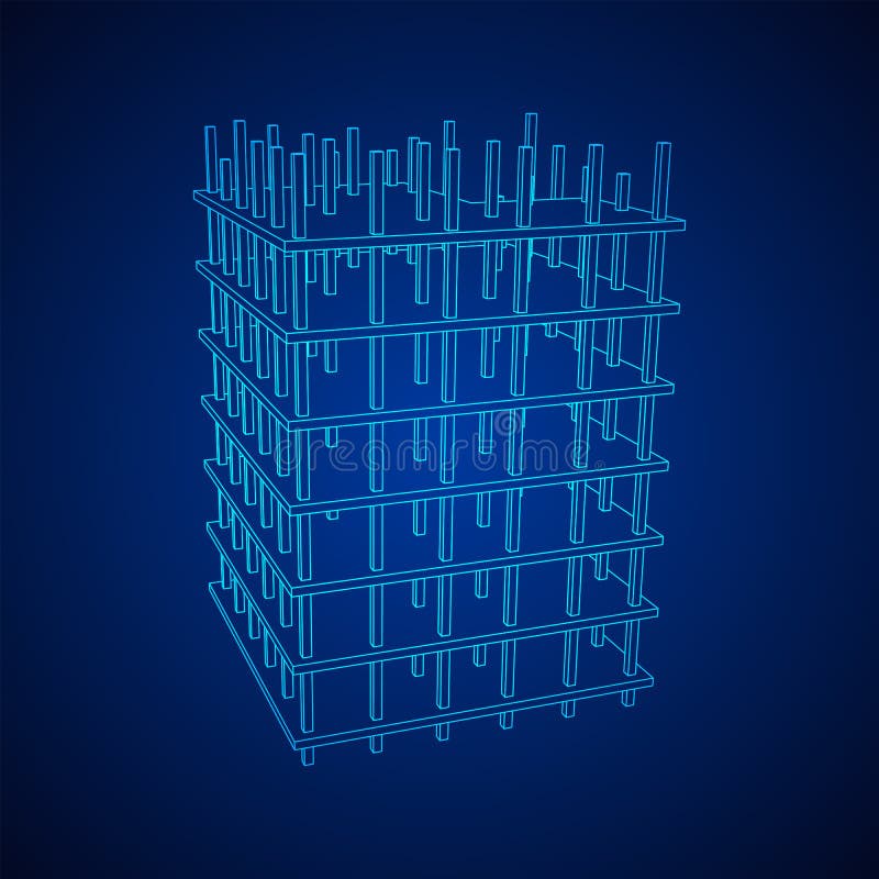 Building Under Construction. Wireframe Low Poly Mesh Stock Vector ...
