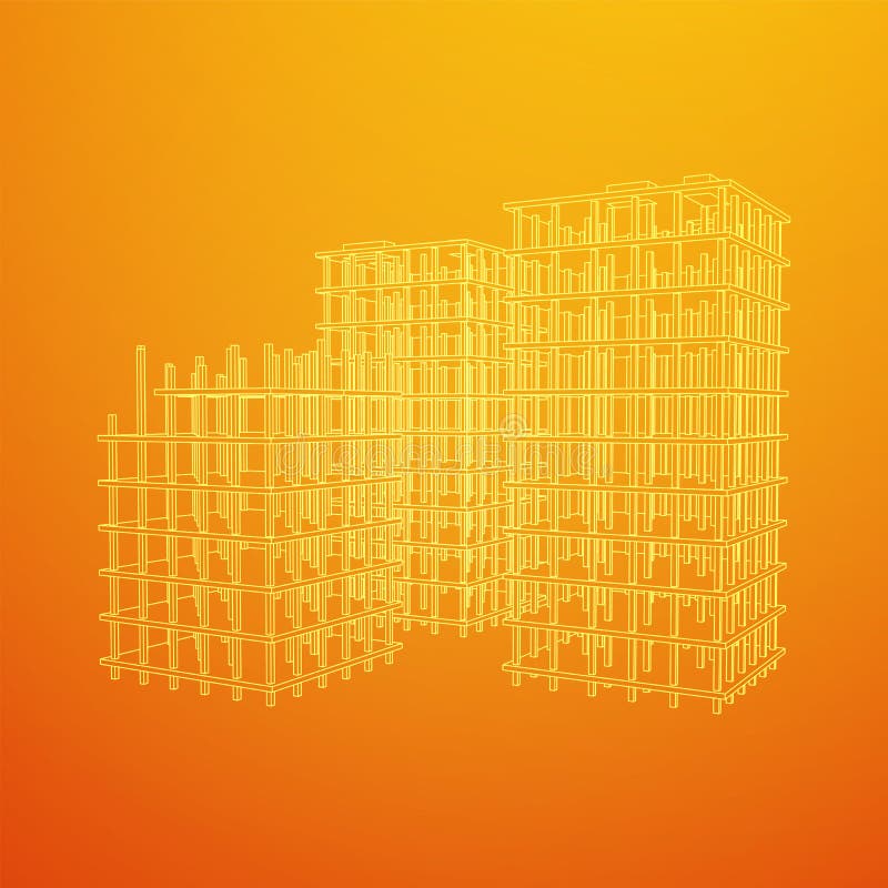 Building Under Construction. Wireframe Low Poly Mesh Stock Vector ...