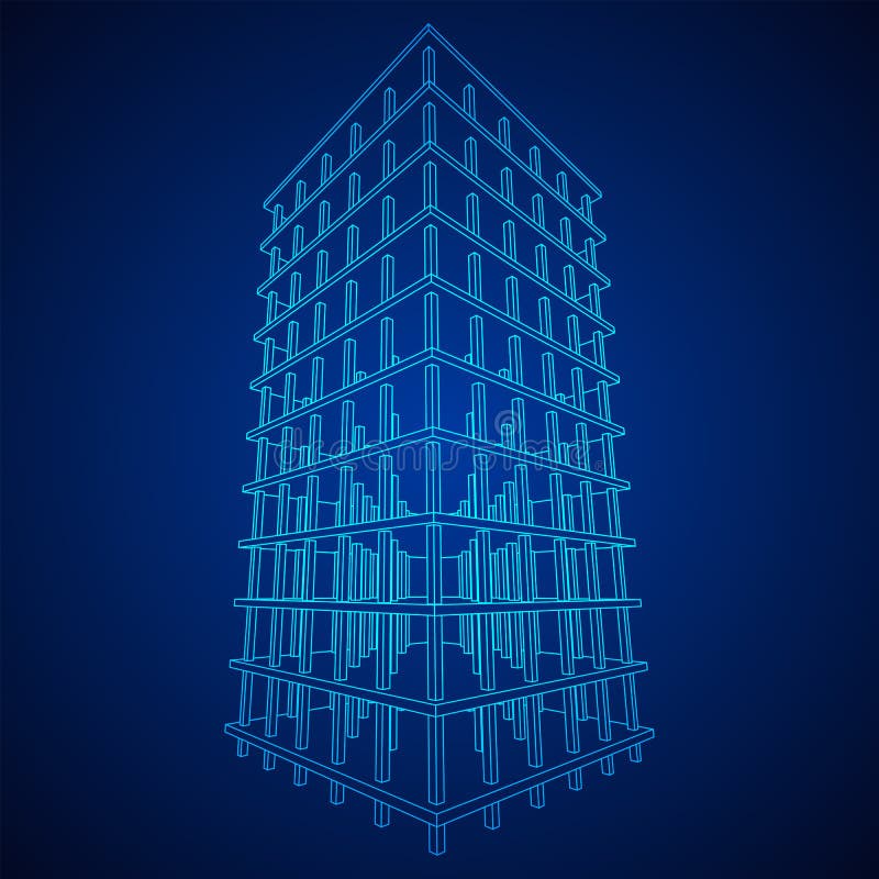 Building Under Construction. Wireframe Low Poly Mesh Stock Illustration ...