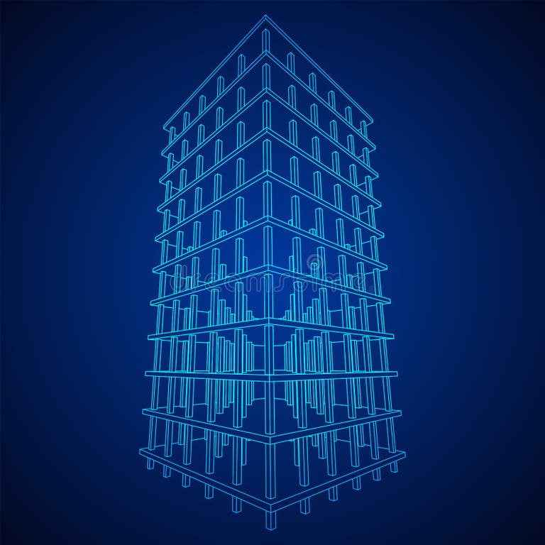 Building Under Construction. Wireframe Low Poly Mesh Stock Illustration ...