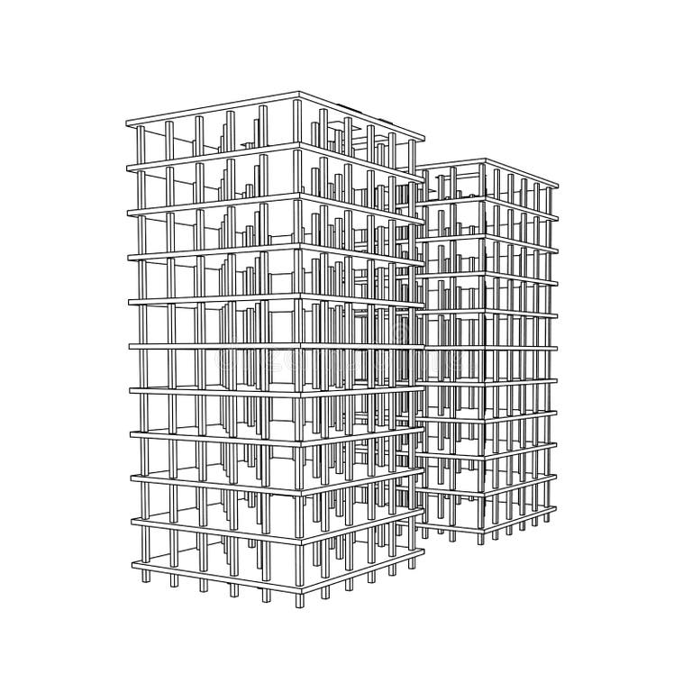 Building Under Construction. Wireframe Low Poly Mesh Stock Illustration ...