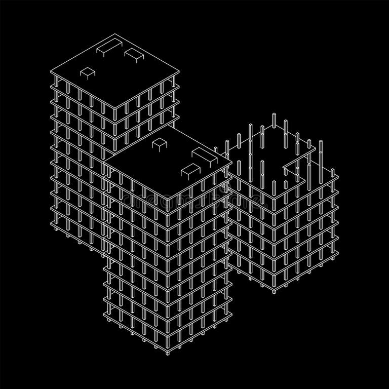 Building Under Construction. Wireframe Low Poly Mesh Stock Vector ...