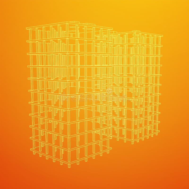 Building Under Construction. Wireframe Low Poly Mesh Stock Vector ...