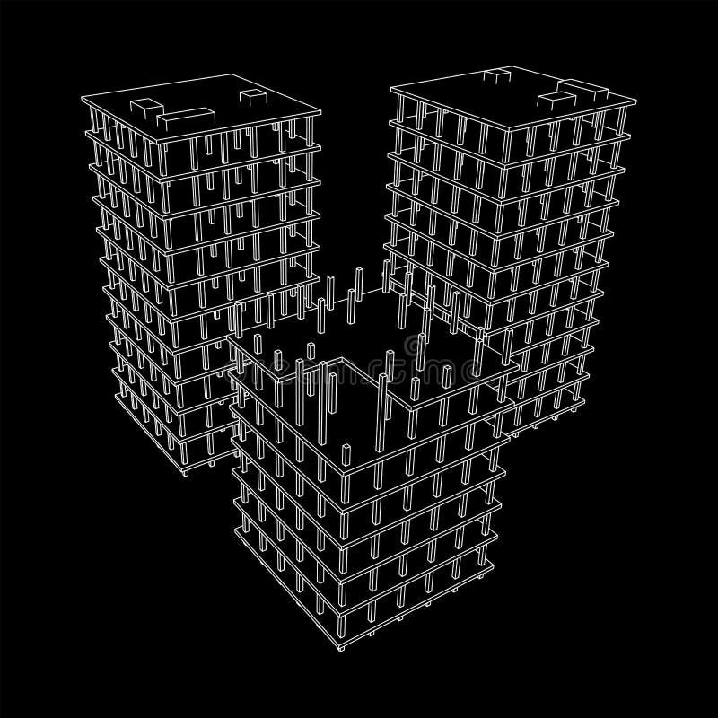 Building Under Construction. Wireframe Low Poly Mesh Stock Vector ...