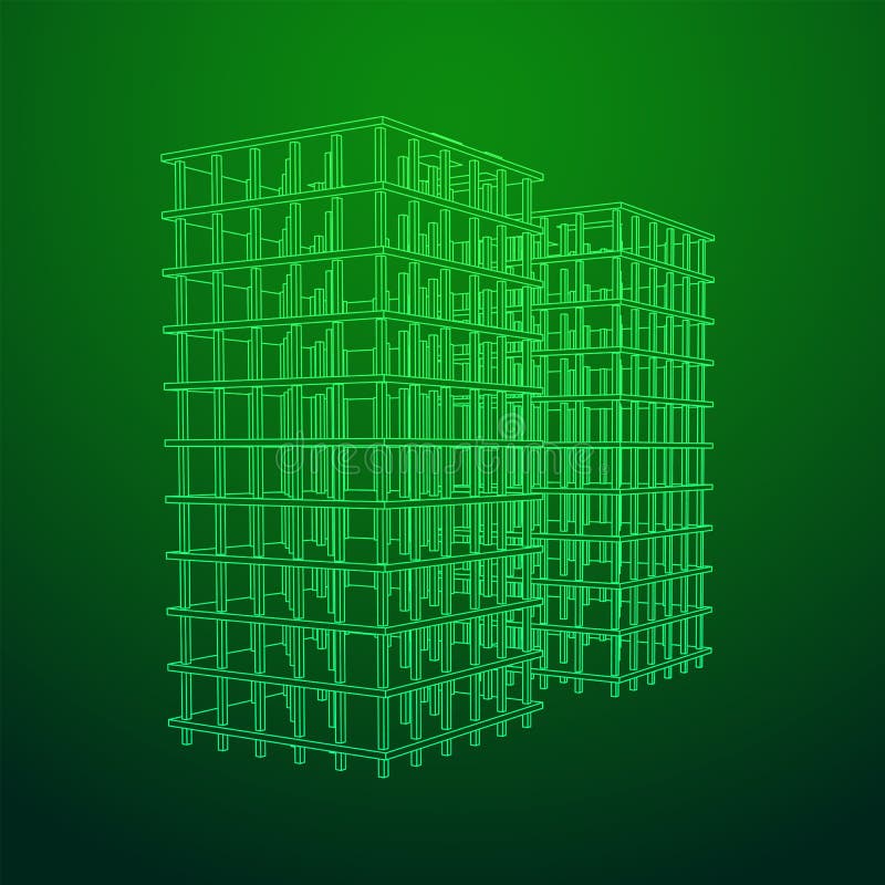 Building Under Construction. Wireframe Low Poly Mesh Stock Vector ...
