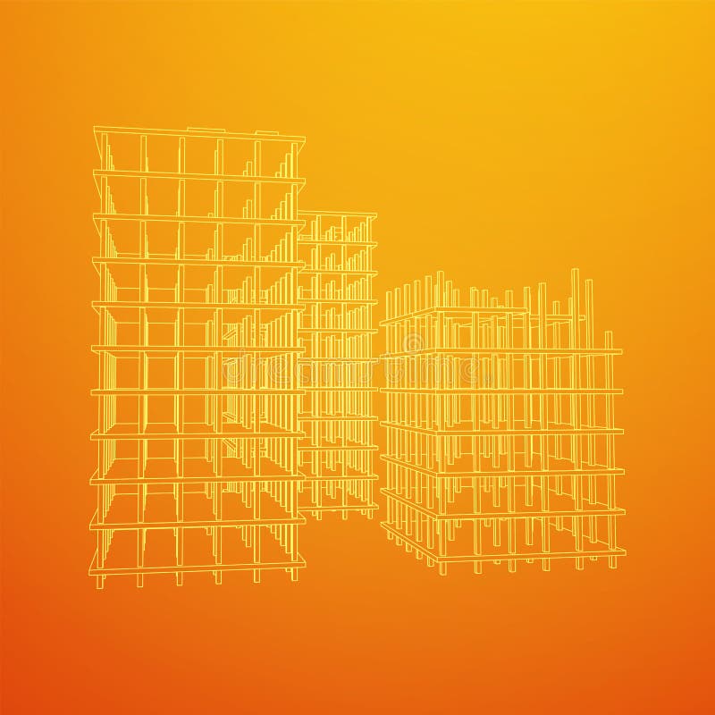 Building Under Construction. Wireframe Low Poly Mesh Stock Vector ...