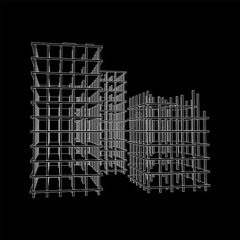 Building Under Construction. Wireframe Low Poly Mesh Stock Vector ...