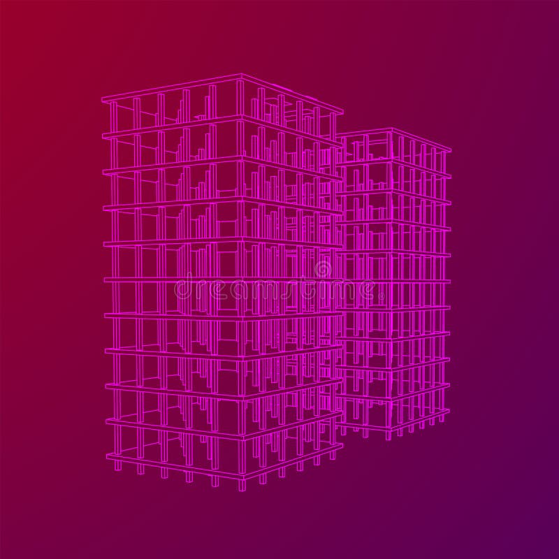 Building Under Construction. Wireframe Low Poly Mesh Stock Vector ...