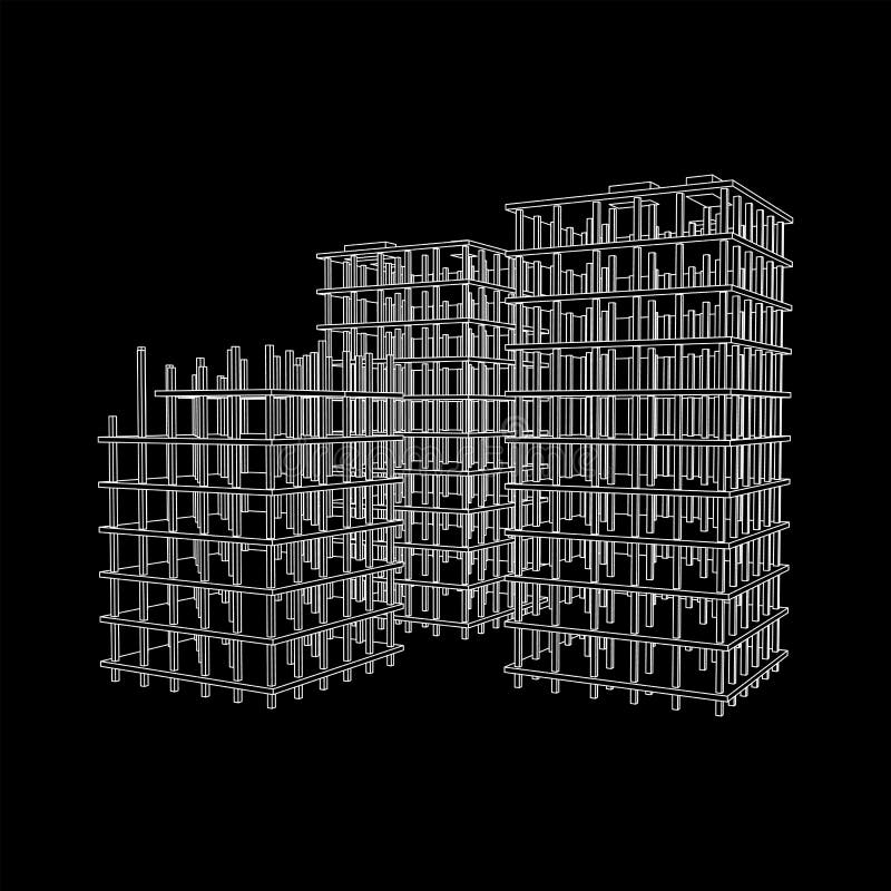 Building Under Construction. Wireframe Low Poly Mesh Stock Vector ...