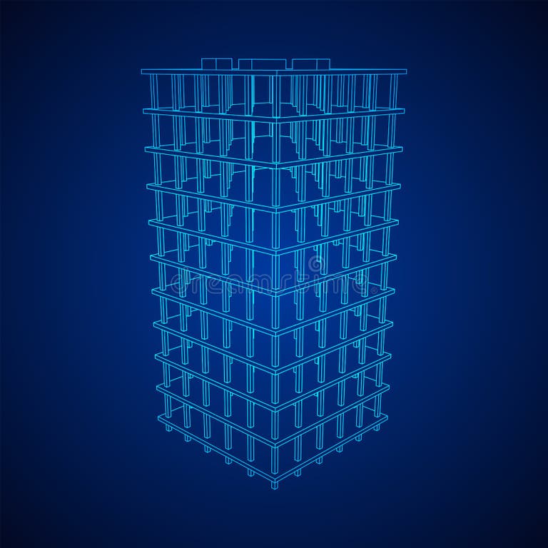 Building Under Construction. Wireframe Low Poly Mesh Stock Vector ...