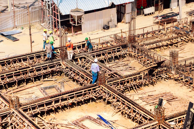 Building Under Construction with Workers Stock Image - Image of clifton ...