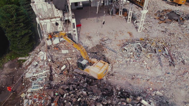 The Building Under Demolition Construction Work. an Excavator with ...